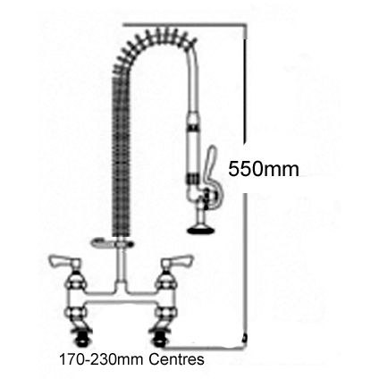 Super Short Pre Rinse Spray Unit Twin Pedestal Pot Wash Tap