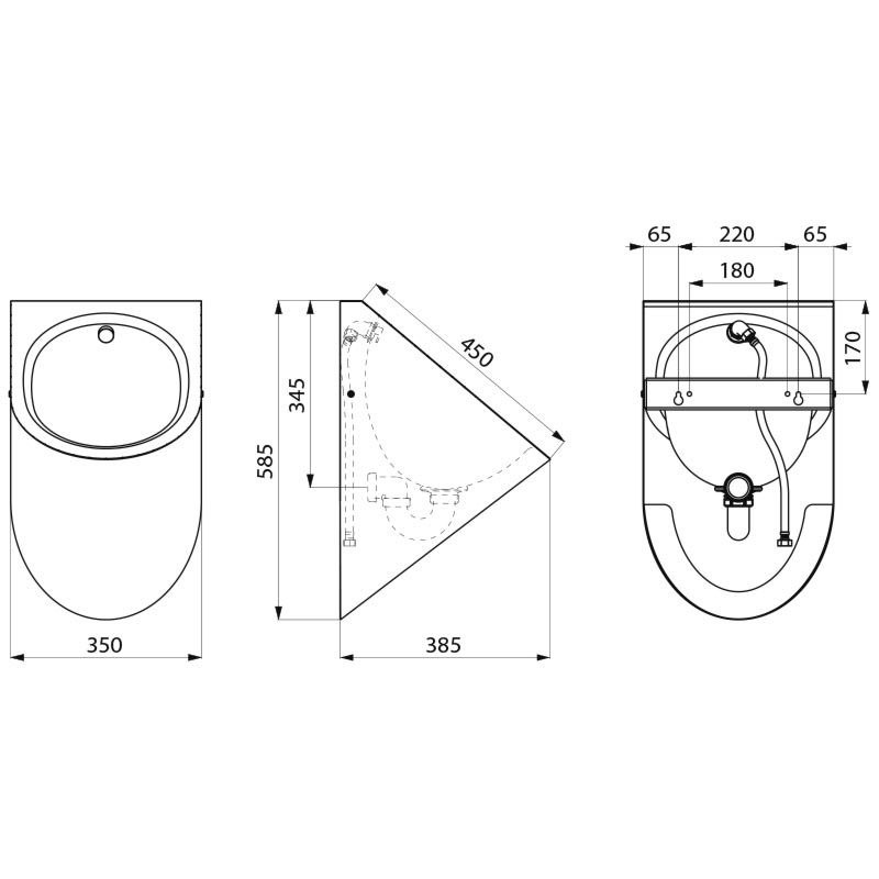 Stainless Steel Individual Back Entry Bowl Urinals