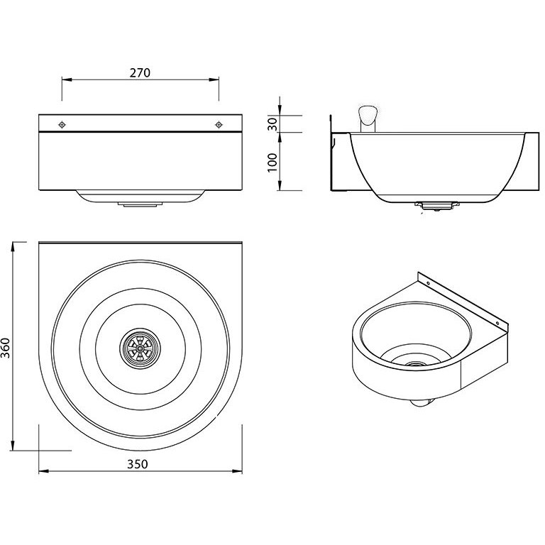 Rond Front Stainless Steel Wash Basin