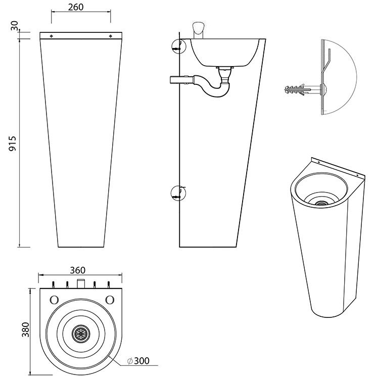 Round Front Floor Standing Wash Basin