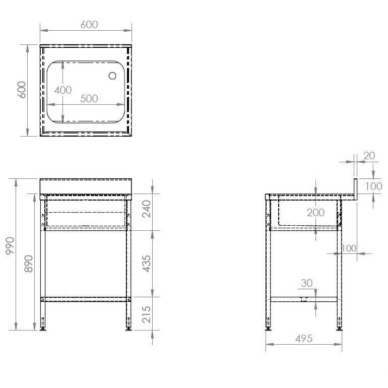 Catering Sink Single Bowl Unit With Stand And Shelf
