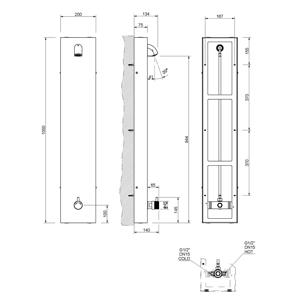 Compact Sports Shower Panel With Press Button Valve