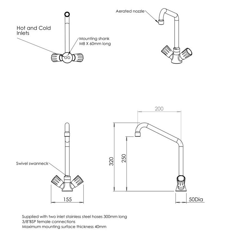 Laboratory Monobloc Mixer Tap With Hot and Cold Supply