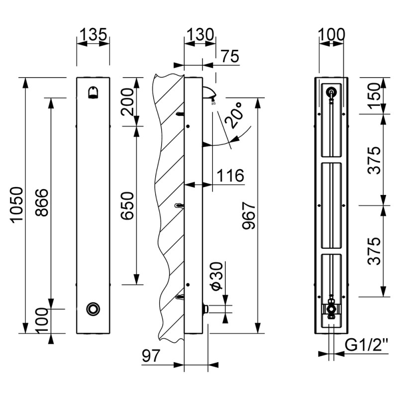 Compact Sports Shower Panel With Press Button Valve